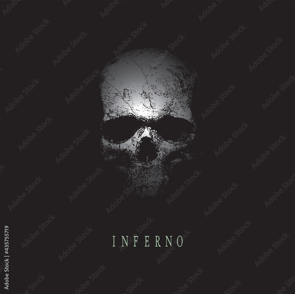 vector image of a skull peeping out of the dark with the inscription ...