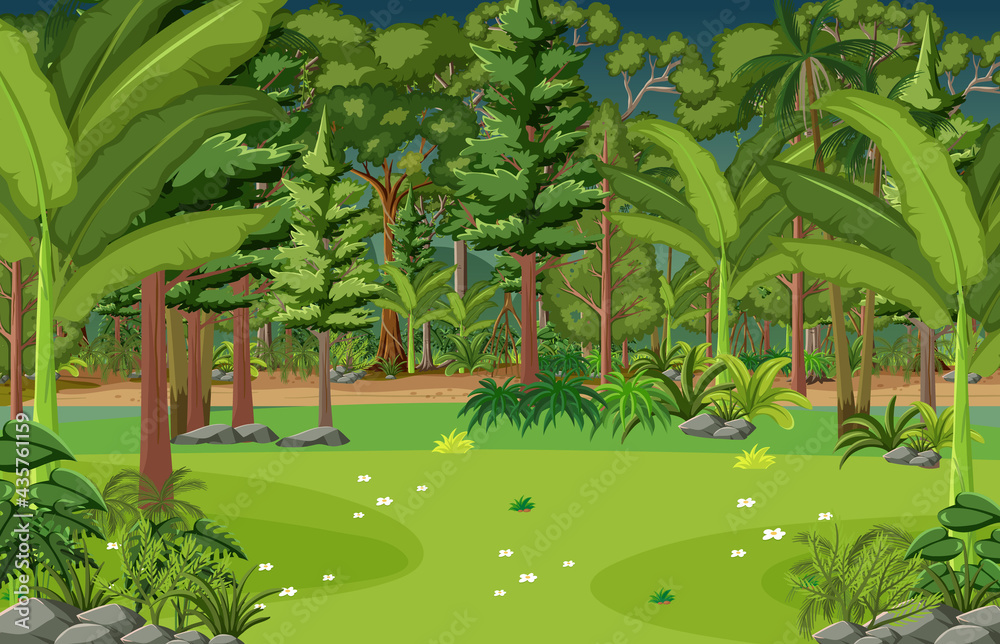 Blank forest scene with many trees Stock Vector | Adobe Stock