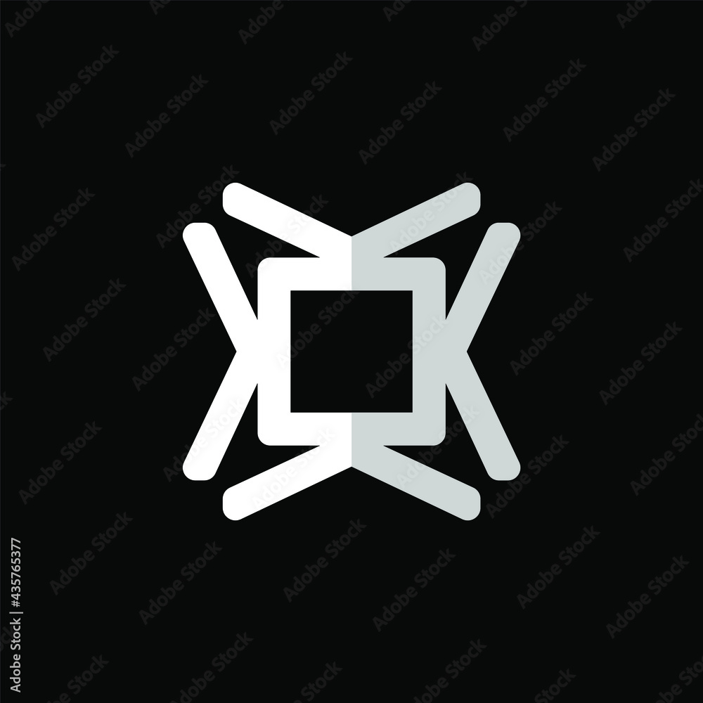 Initial letter K, K4 or 4K with geometric square line art illustration ...
