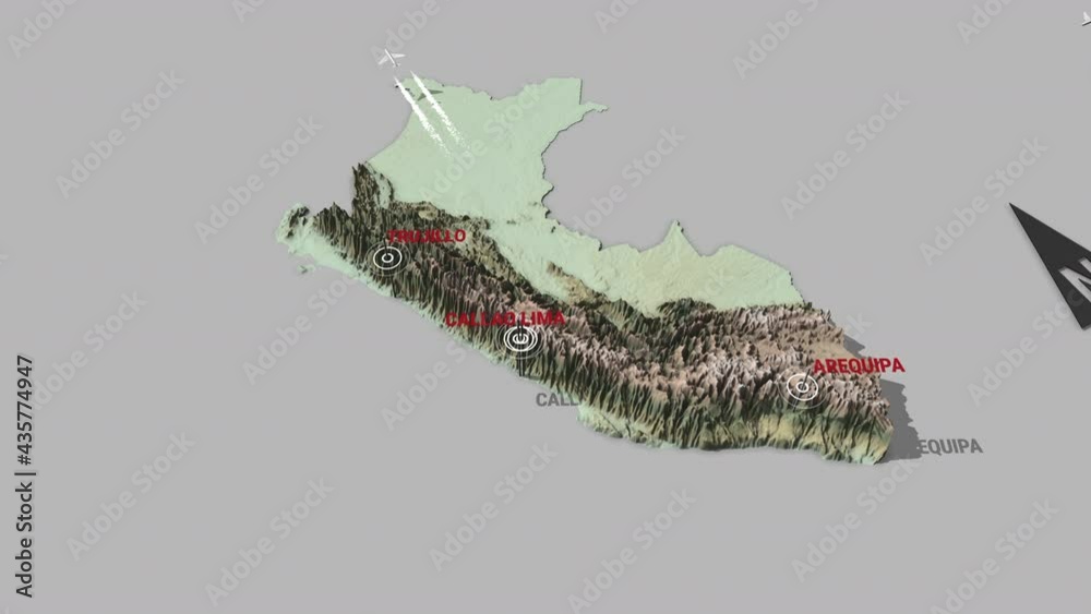 Seamless looping animation of the 3d terrain map of Peru with the ...