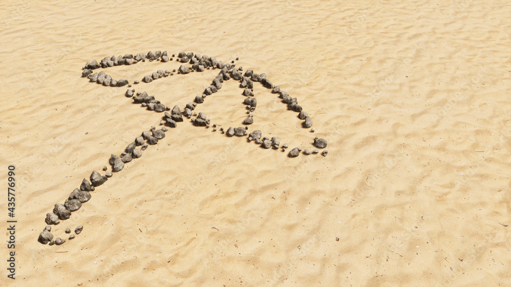 Concept conceptual stones on beach sand handmade symbol shape, golden ...
