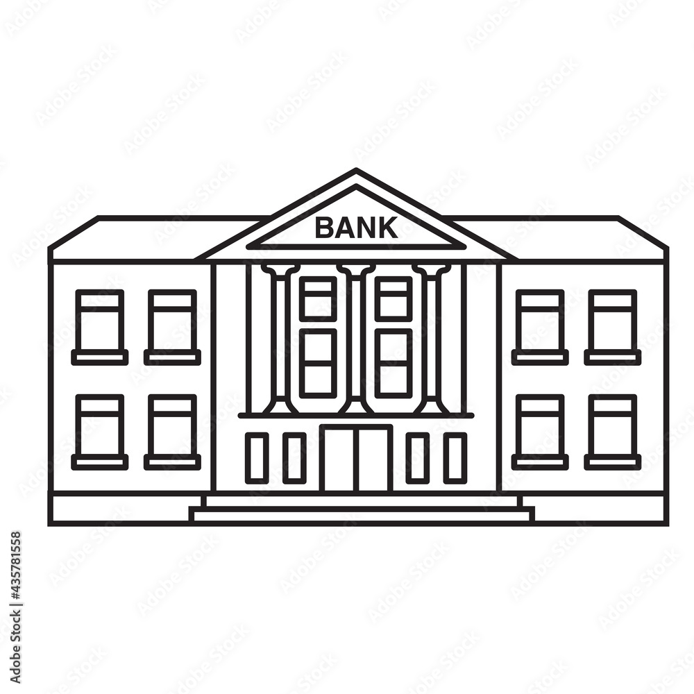 Bank icon building with columns. Outline vector illustration.Financial building facade. Storage ...