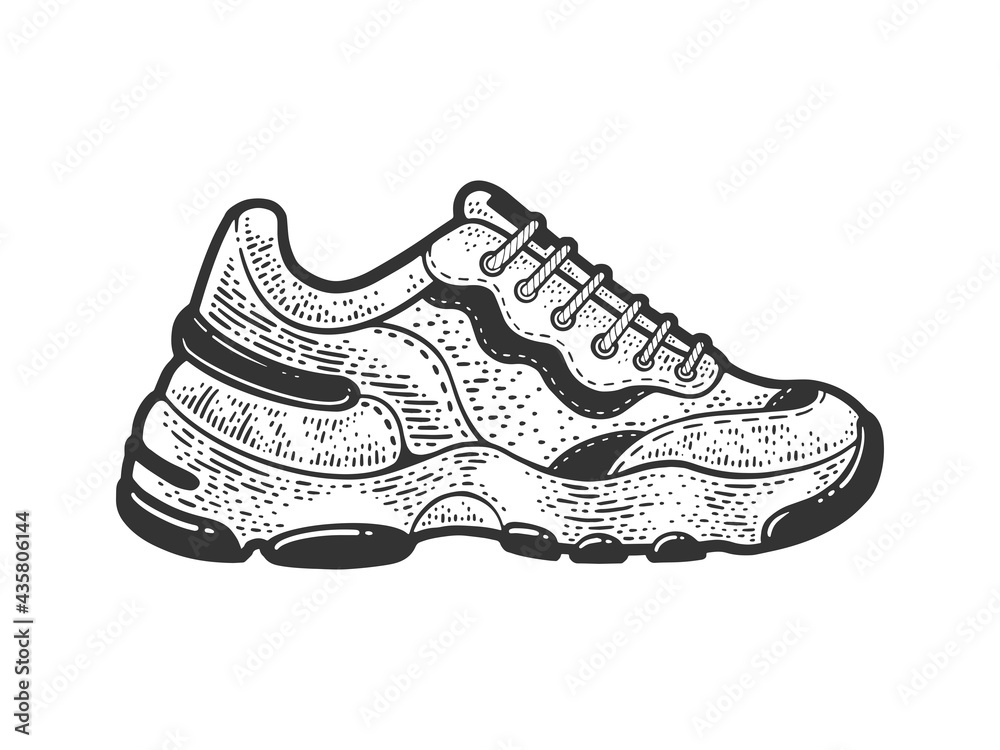 sneaker sport trainers athletic shoe line art sketch engraving vector ...