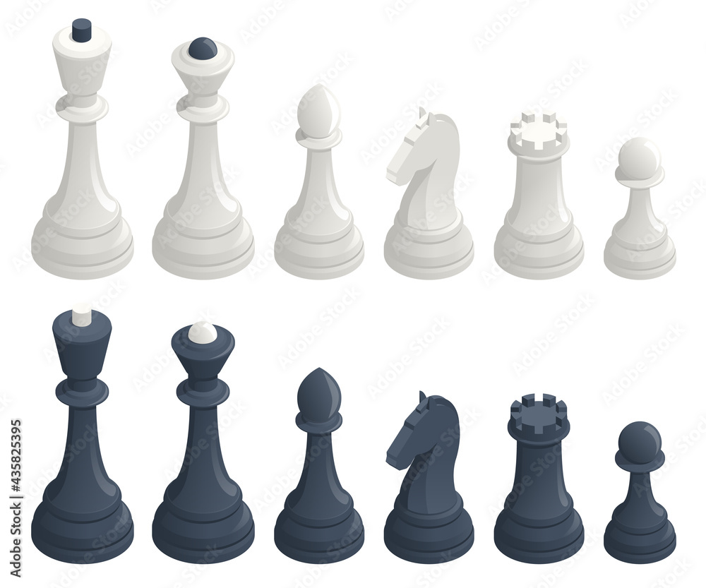 Vetor de Isometric set of standard chess pieces. Chess icons. Board ...