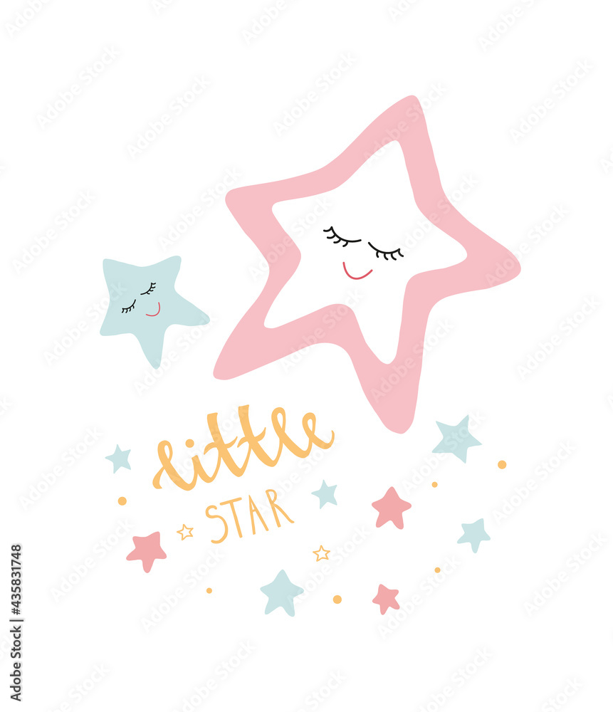 Kids poster moon, stars, cloud.Kids print art.Kids wallpaper.Good night ...