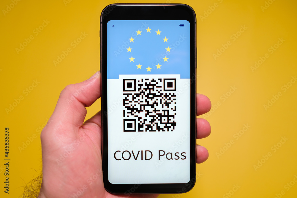 A smartphone with electronic immune digital health passport, Covid pass ...