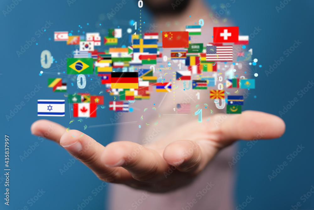 Global communication and international messaging concept, national ...