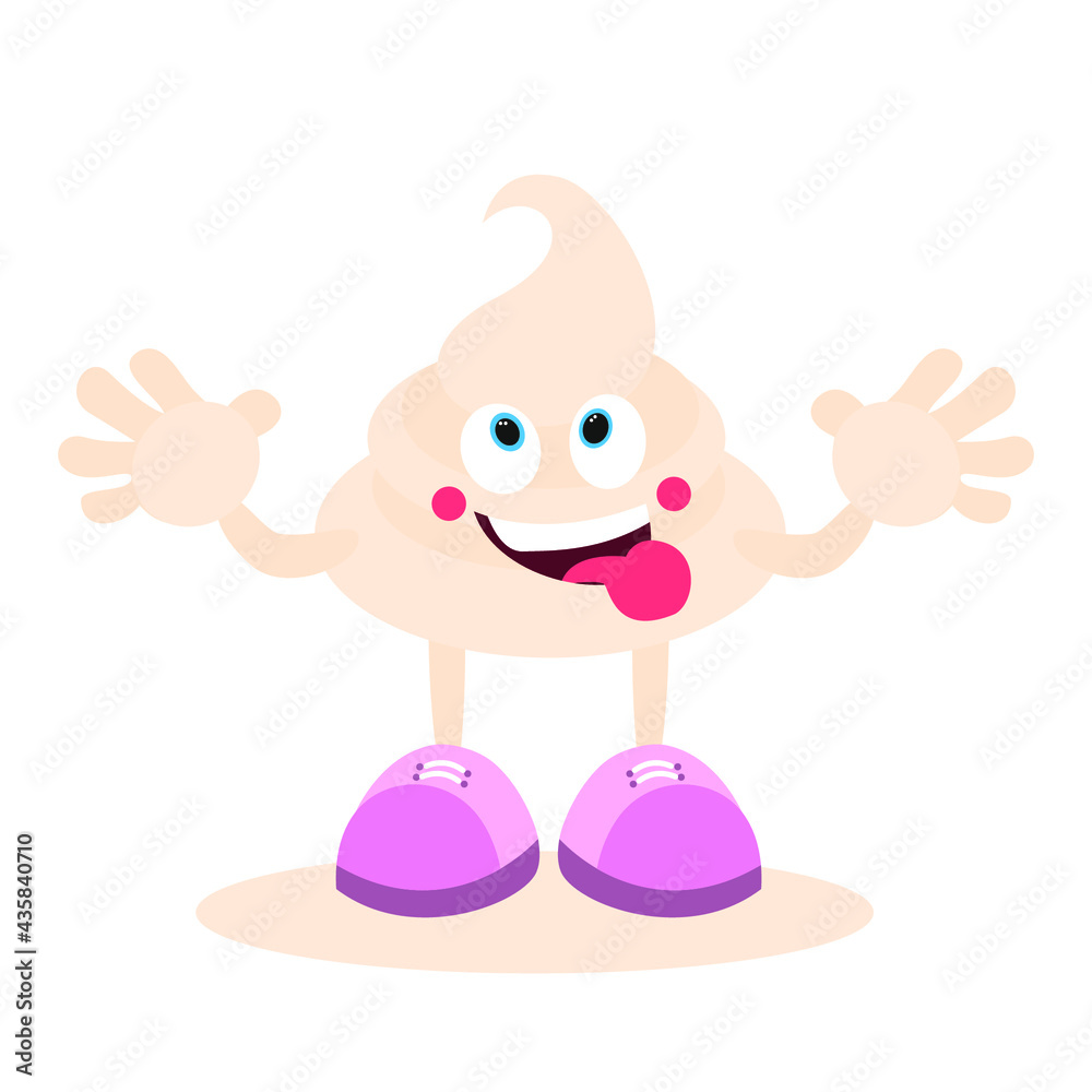 Cartoon cream. A drop of cream with face, hands and feet. Healthy and ...