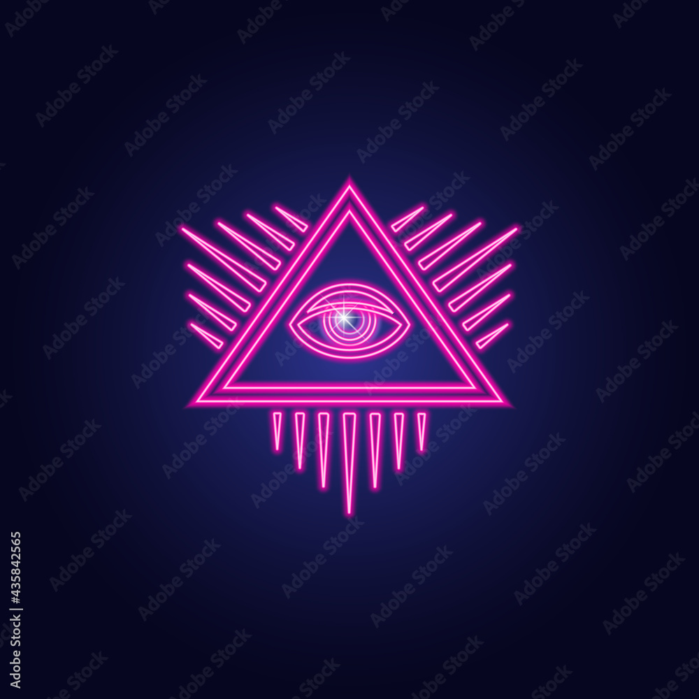 neon vector god eye. sketch of Masonic symbols for signboard decoration ...