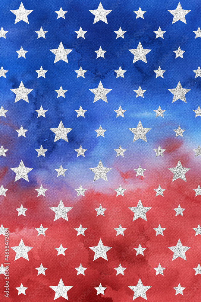 Red Blue White Patriotic Background, Watercolor Digital Paper, Star ...