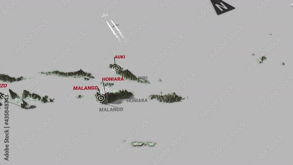 Seamless looping animation of the 3d terrain map of Solomon Islands ...