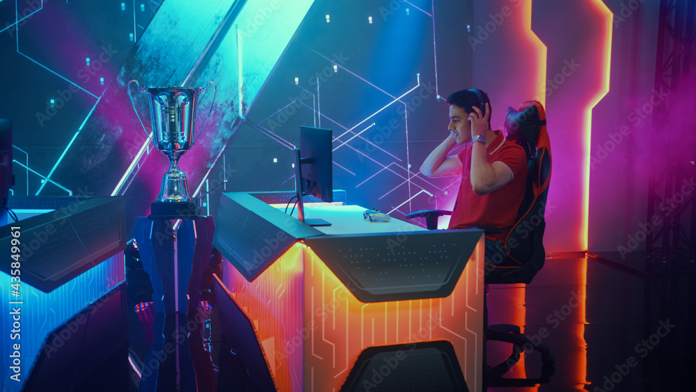 Two Professional eSports Gamers take places at Gaming Stations, Putting ...