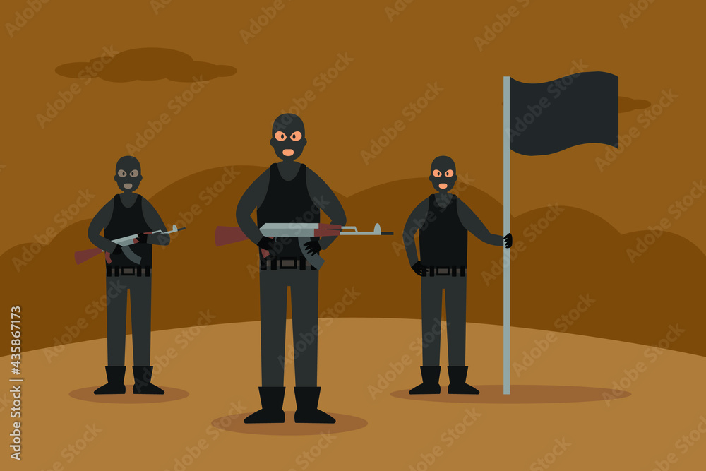Terrorist vector concept: Three male terrorists standing together while ...