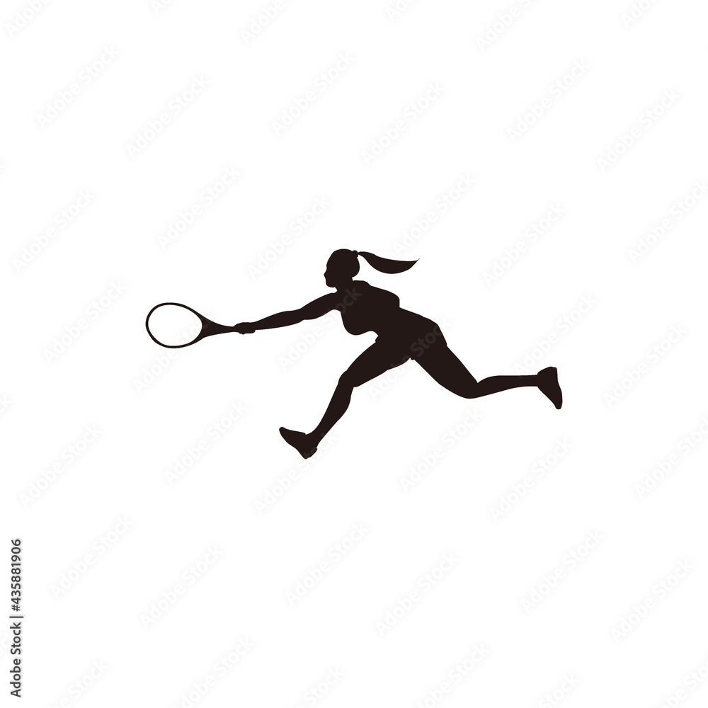sport woman run and swing his tennis racket horizontally to reach the ...