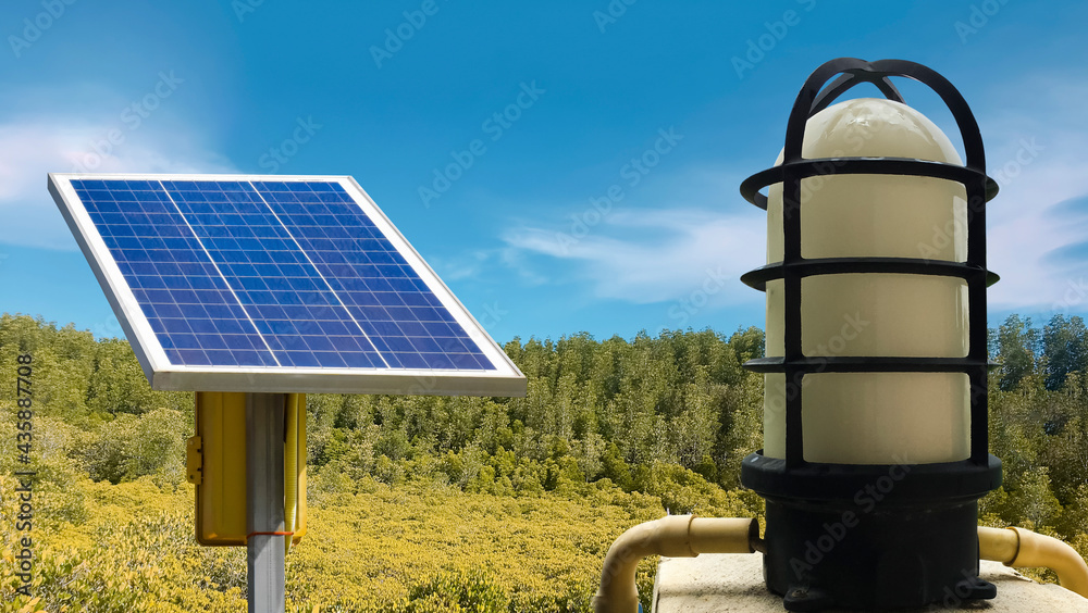 Solar panel installed in the public park, concept for storing and using ...