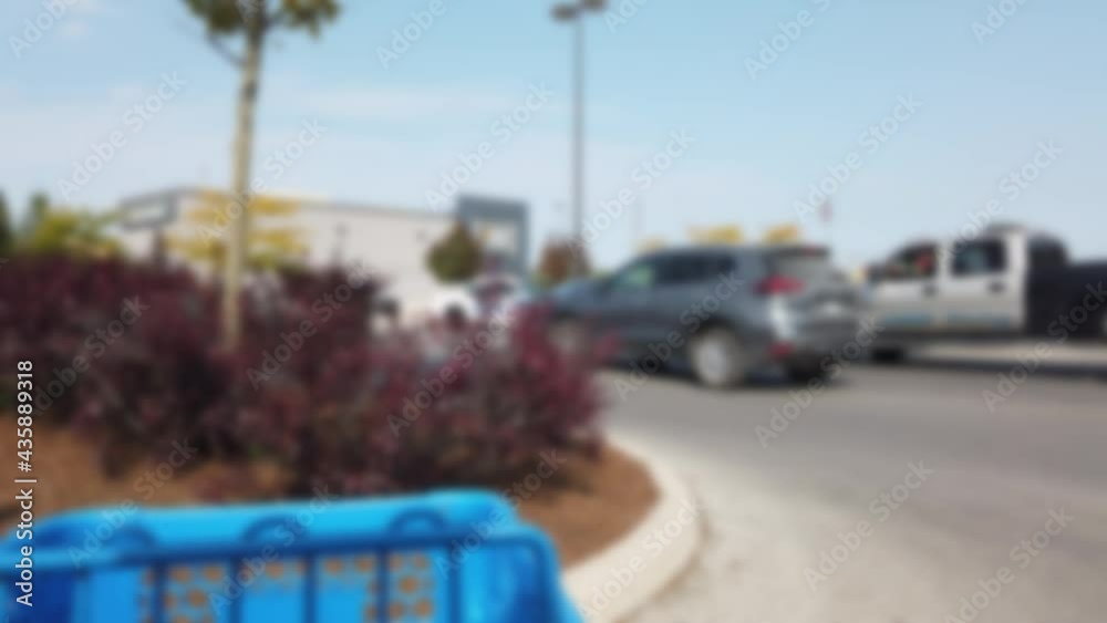 Cars Driving By Major Car Crash At Intersection In Outdoor Mall Plaza ...