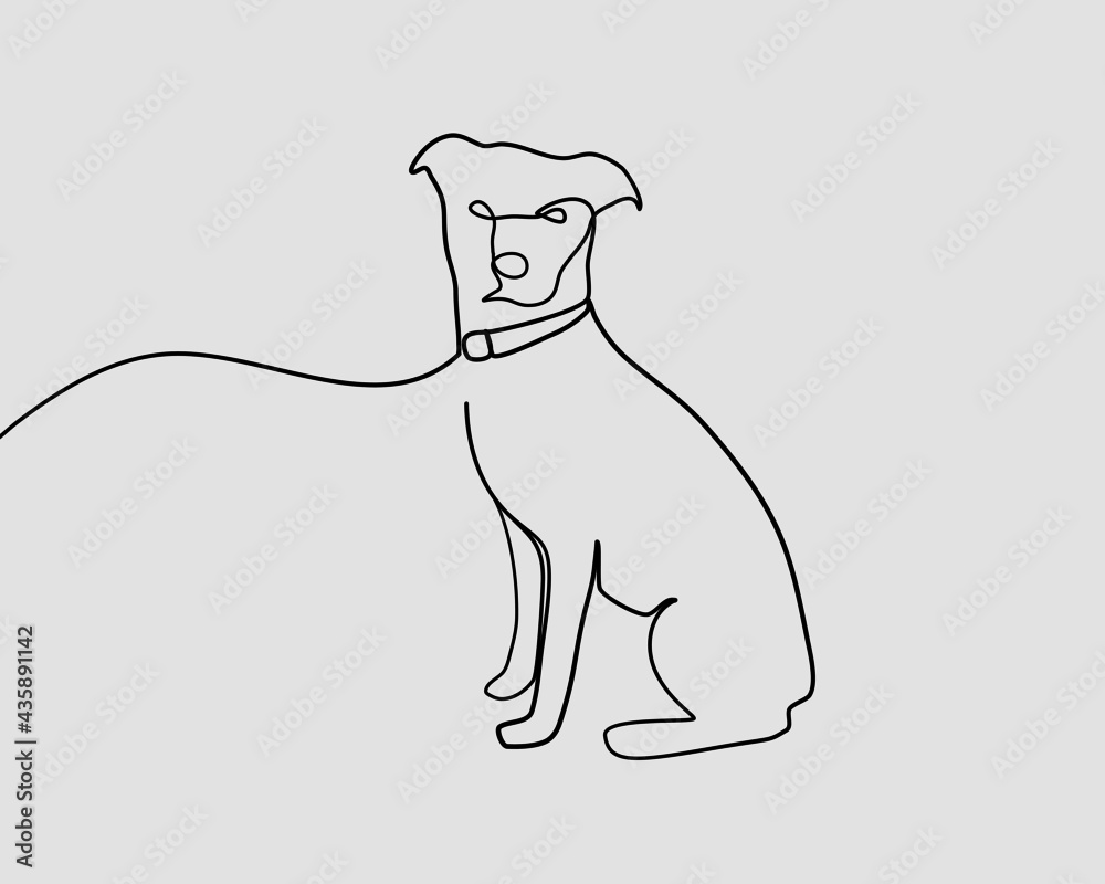 Continuous line, dog sitting and panting. Drawing of set Animals ...