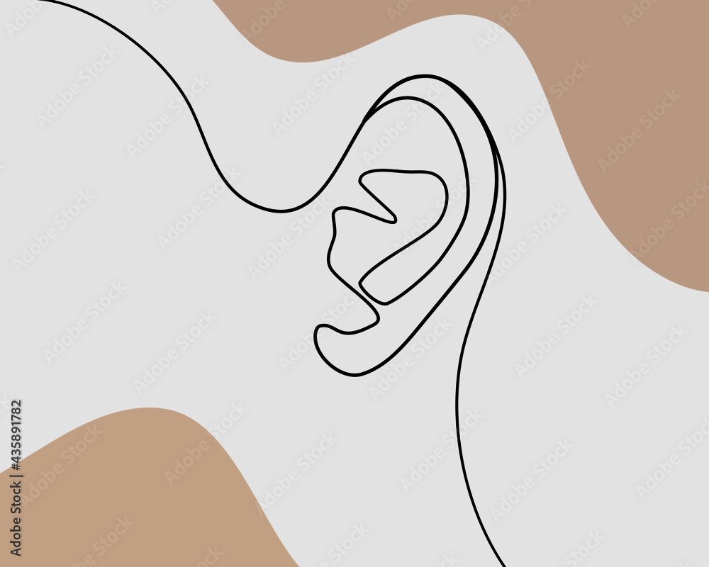 Continuous line, Close up of human ear. Drawing of set Face. (Vector ...