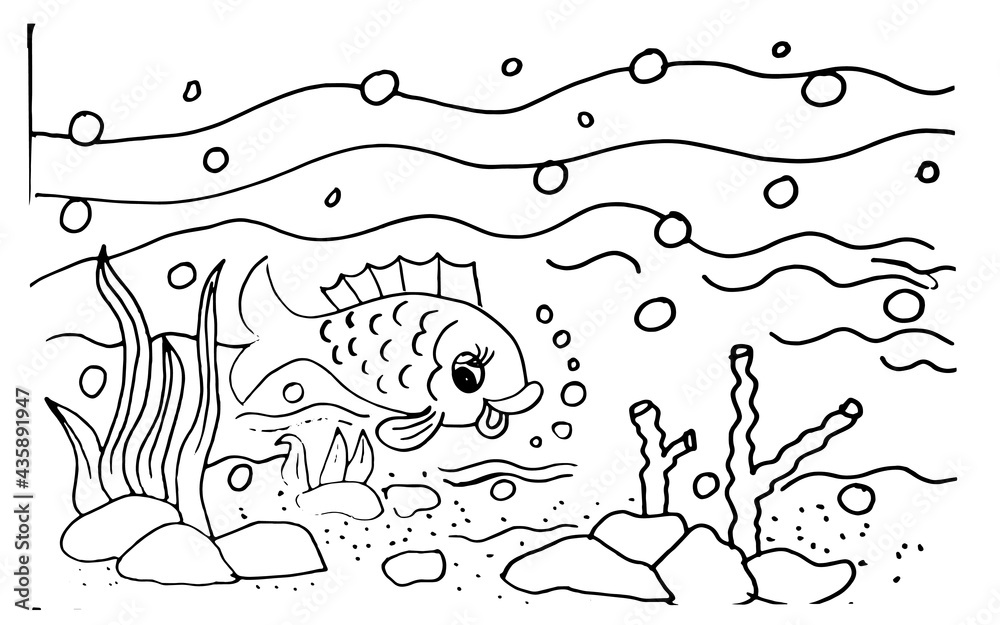 fish in the water coloring page,vector design, hand art,vector art ...