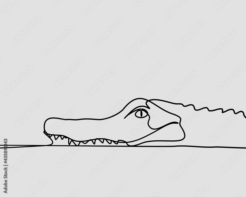 Continuous line, Crocodile face emerging from water. Drawing of set ...