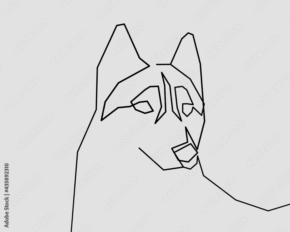 Continuous line(Square), Siberian Husky. Drawing of set Animals ...