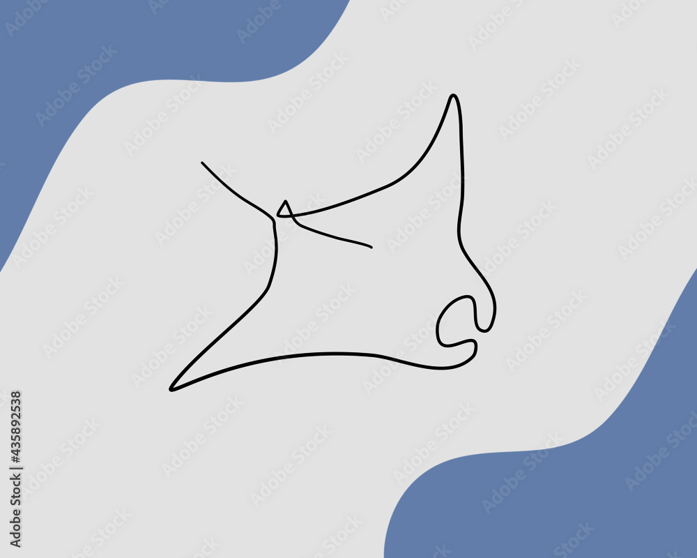 Continuous line, Stingray(Eagle ray) swimming. Drawing of set Ocean ...