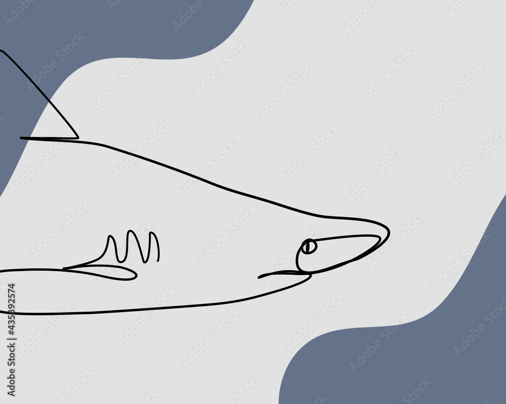 Continuous line, Shark swimming and looking. Drawing of set Ocean ...