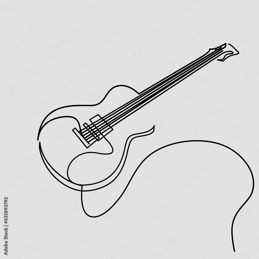 Continuous line, Beautiful electric guitar. Drawing of set Music ...