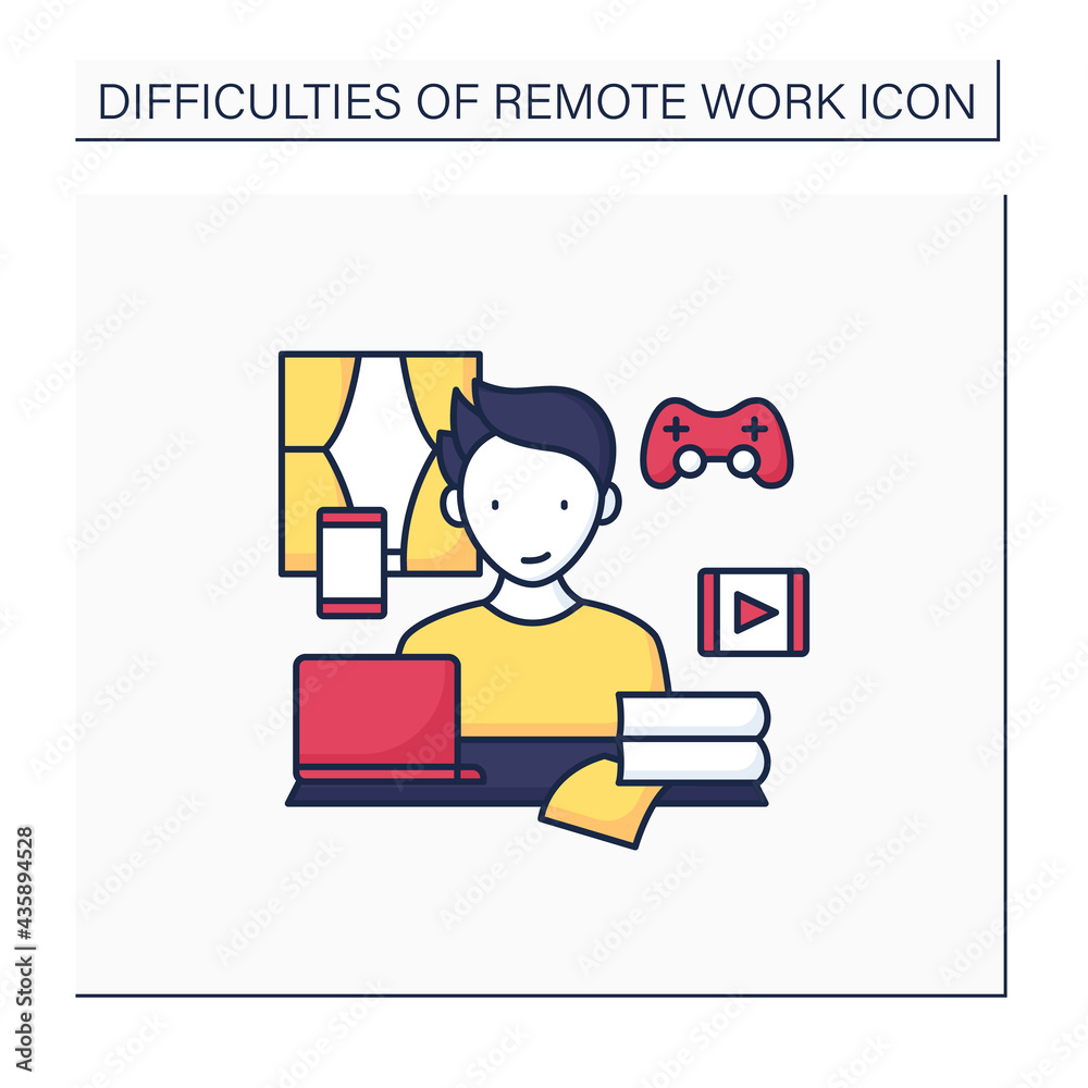 Remote work color icon. Distractions at home.Control entertainment ...