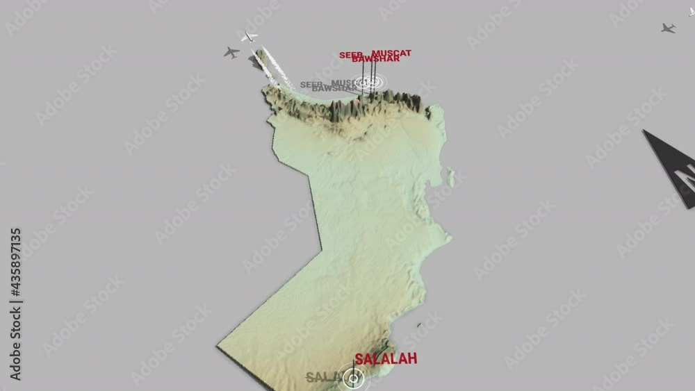 Seamless looping animation of the 3d terrain map of Oman with the ...