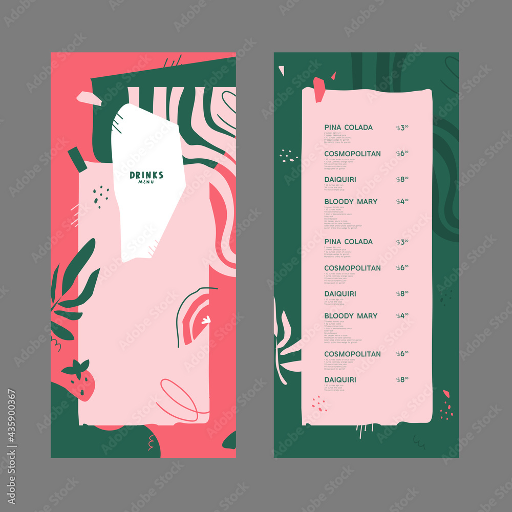Refreshing drinks made from fruits and berries. Drinks menu design ...