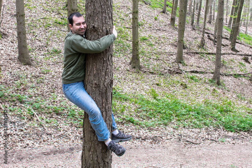 man love nature hug tree forrest save planet, climate change, emotional ...