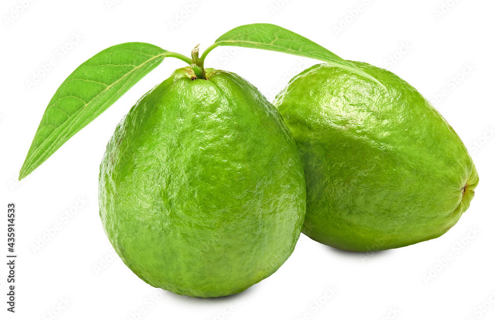 guava with green leaves isolated on white background. clipping path ...