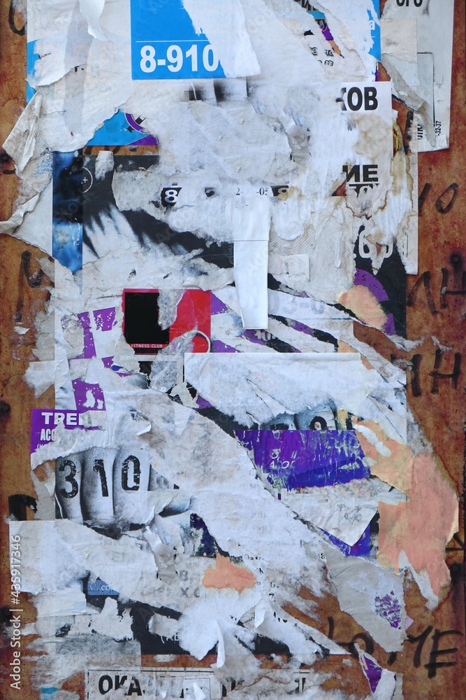 Vertical Old Wall Background With Torn Posters, Stickers and Advert ...