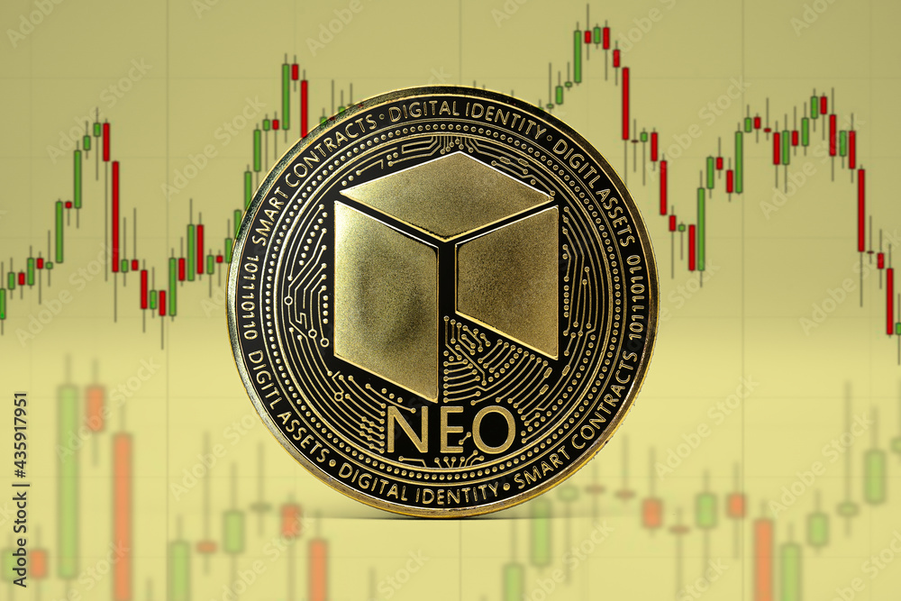 Treviso, Italy - May 1, 2021: Close up view of Neo gold coin on a ...