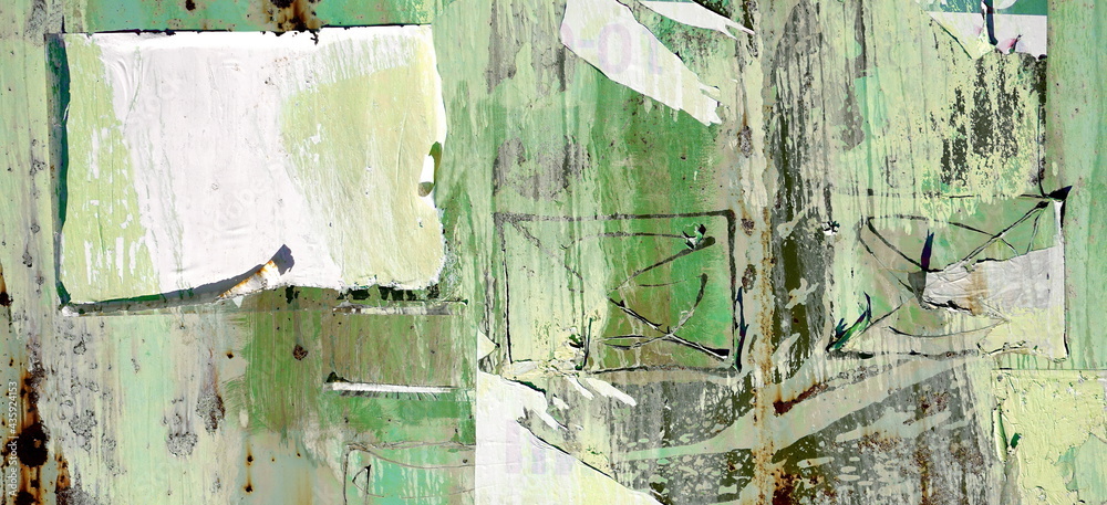 Grunge Wide Background with Old Torn Posters. Urban Graffiti Wall ...