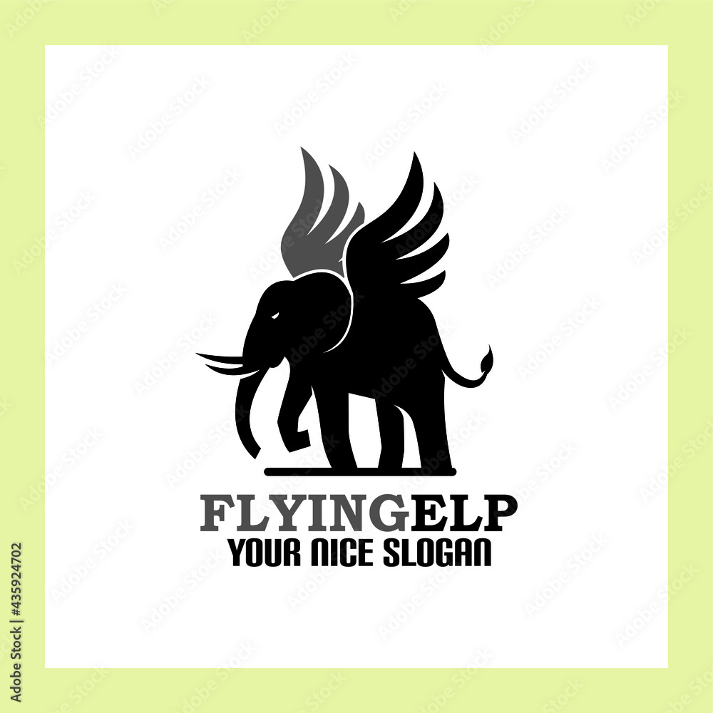 FLYING ELEPHANT logo, silhouette of winged elephant vector ...