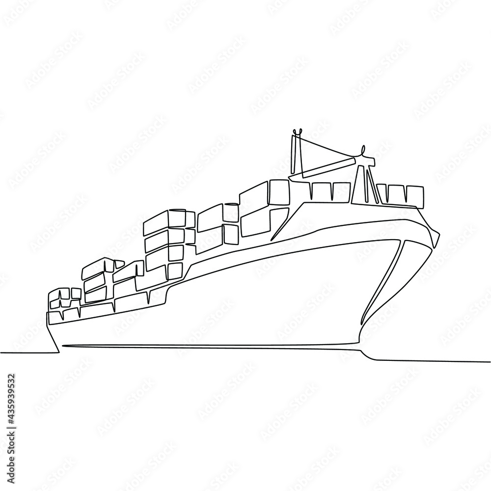 Continuous line drawing of cargo ship vector illustration Stock Vector ...