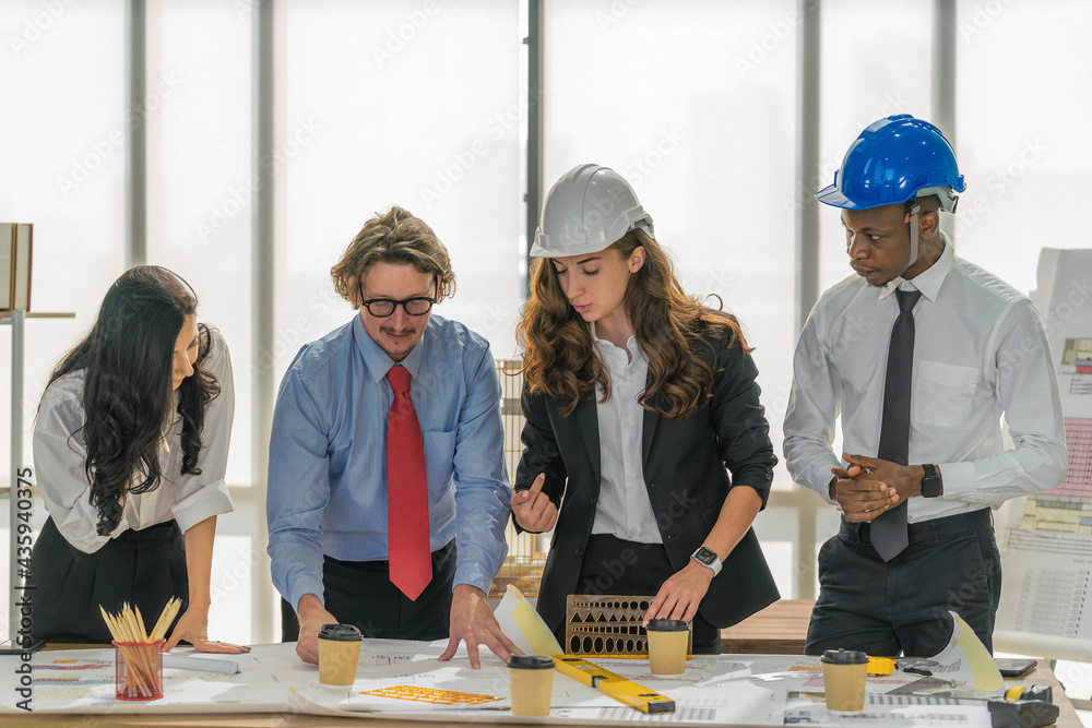 architec and engineer team brainstorming together for construction ...