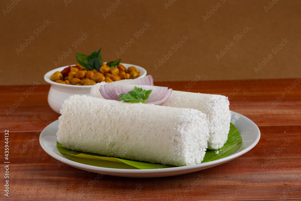 White rice puttu with chana masala curry Stock Photo | Adobe Stock
