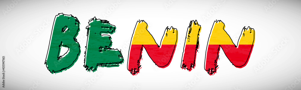 Benin flag on text typography. Country name banner strip. Creative ...