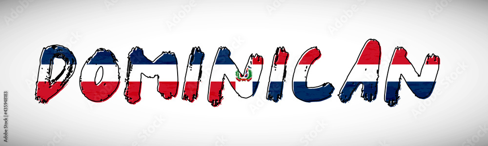 Dominican Republic flag on text typography. Country name banner strip ...