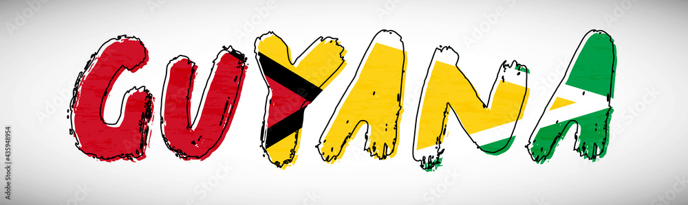Guyana flag on text typography. Country name banner strip. Creative ...