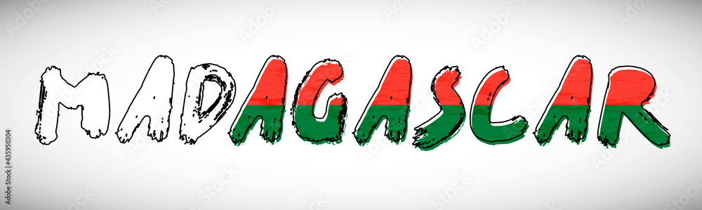 Madagascar flag on text typography. Country name banner strip. Creative ...