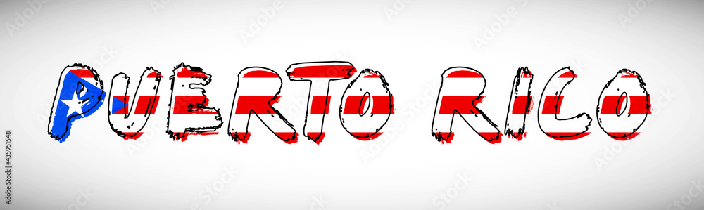 Puerto Rico flag on text typography. Country name banner strip ...