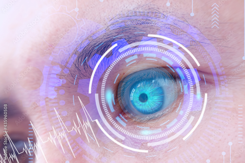 Human eye and high-tech concept, screening big data and digital ...