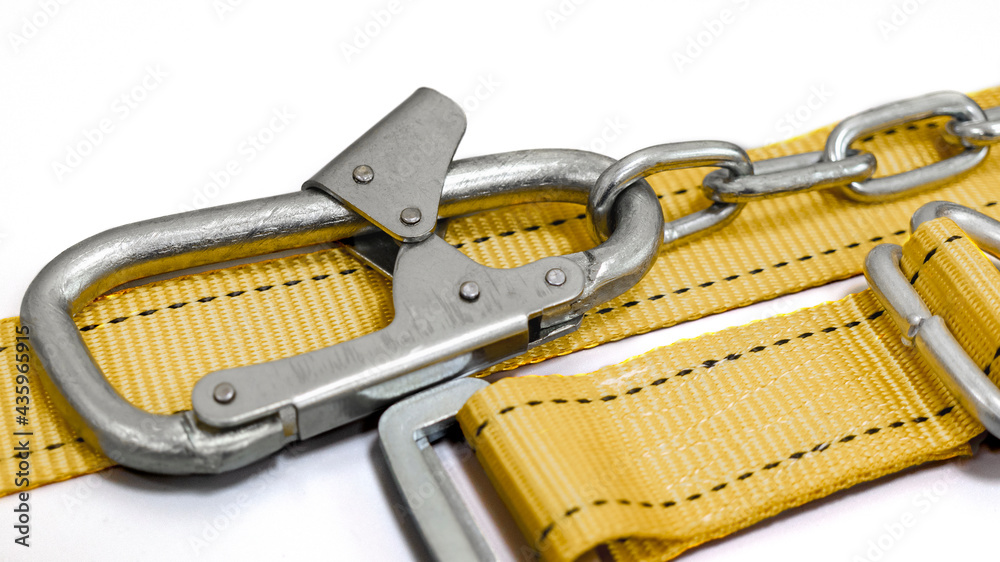 Safety belt for work at height with carabiner. Professional safety ...