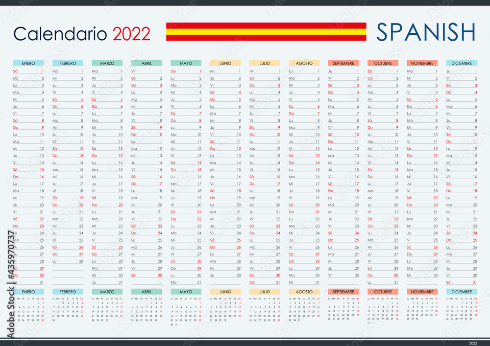 2022 Wall Planner in Spanish. Yearly calendar and organizer. Simple ...