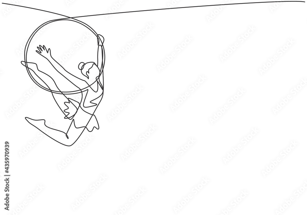 Continuous one line drawing an acrobatic woman who performs on an ...