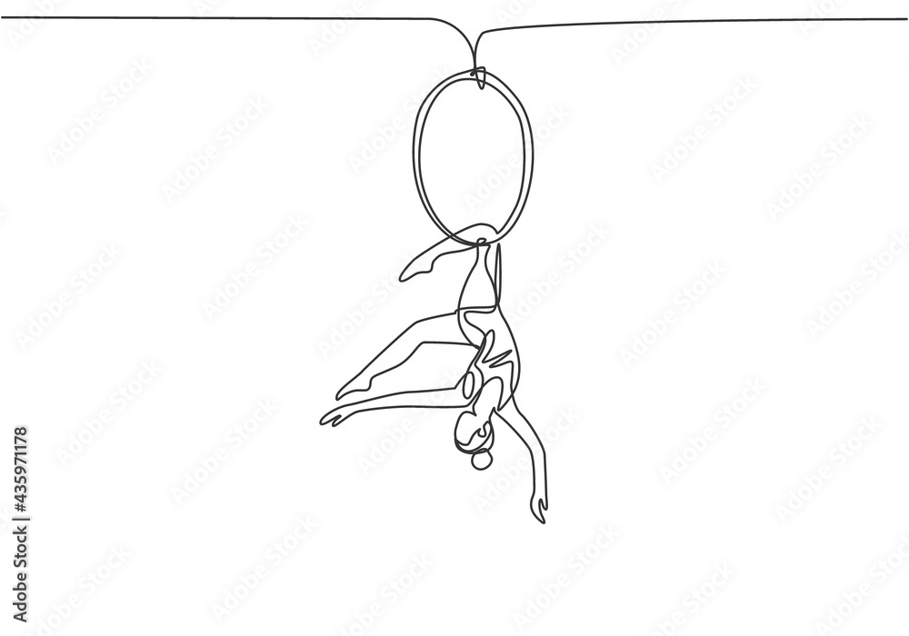 Vettoriale Stock Single one line drawing an acrobatic woman who ...